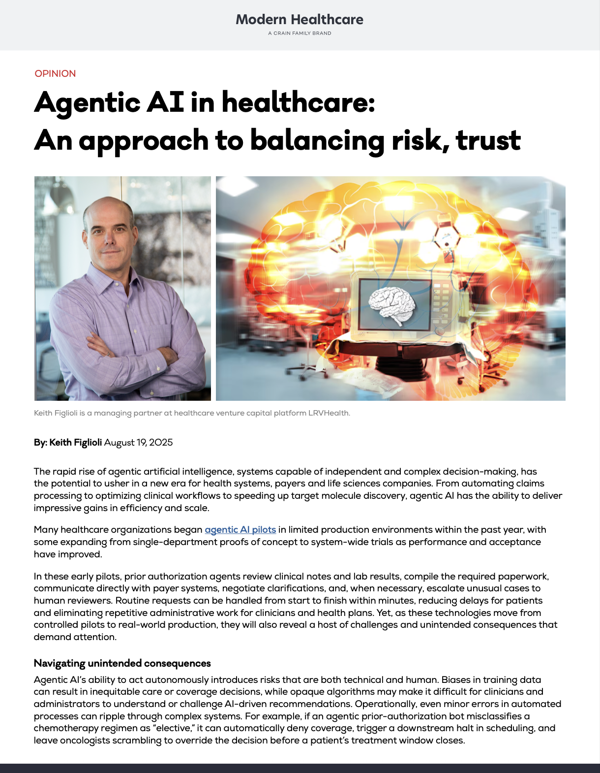 Agentic AI in healthcare: An approach to balancing risk, trust - LRVHealth